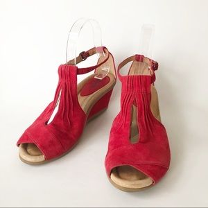 Earth | Shoes | Earth Bright Red Suede Caper Wedge Tstrap Sandal | Poshmark